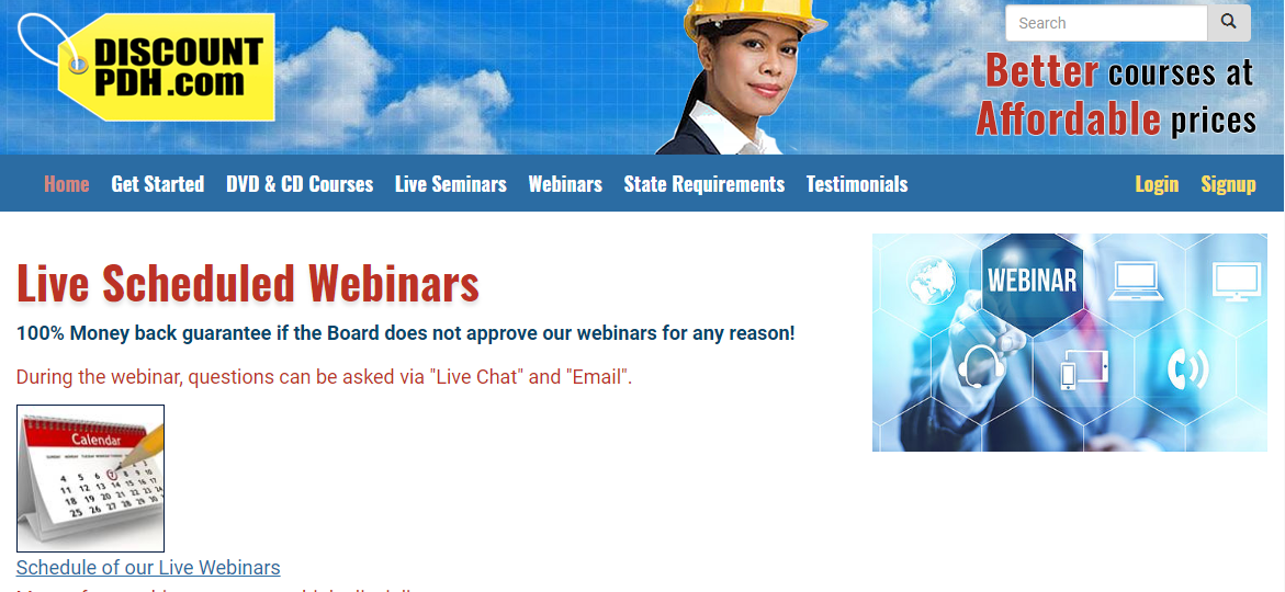 Affordable Live scheduled Webinars for Professional Engineers